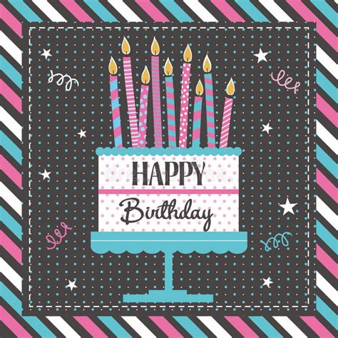 Happy Birthday Card Design With Cake And Candles Stock Vector
