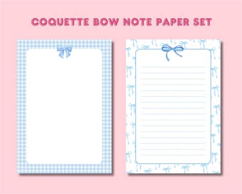 Coquette Bow Note Paper Writing Papers Digital Printable Cute Bow