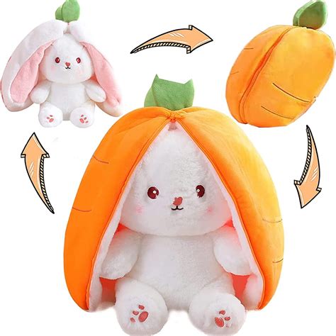 Easter Bunny Stuffed Animal Reversible Rabbit Plush Pillow With Carrot