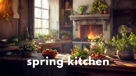Spring Kitchen Ambience 🍓 Cozy Fireplace And Morning Ambience