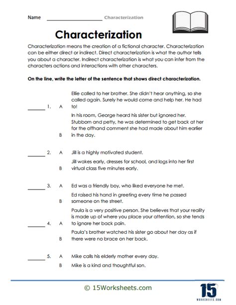Characterisation Worksheet