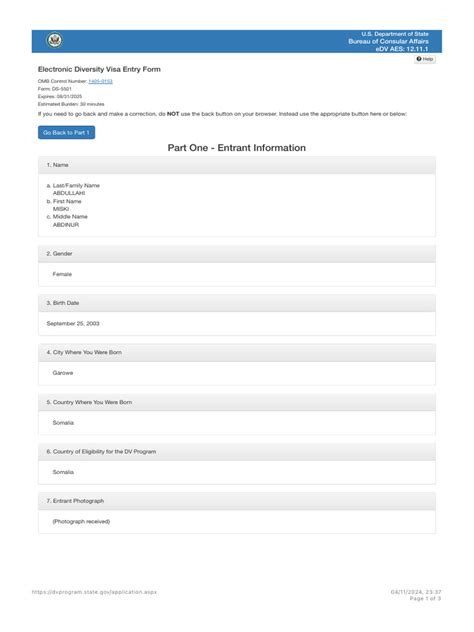 Diversity Visa Entry Form Details Pdf Social Institutions Justice