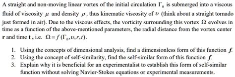 Solved A Straight And Non Moving Linear Vortex Of The Initial Circulation T Is Submerged Into