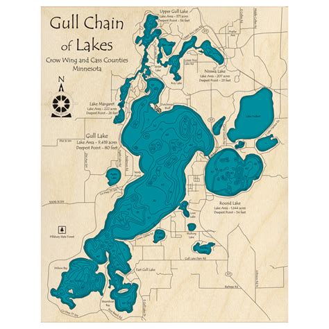 Gull Lake Chain Minnesota 3d Custom Wood Map Lake Art Llc
