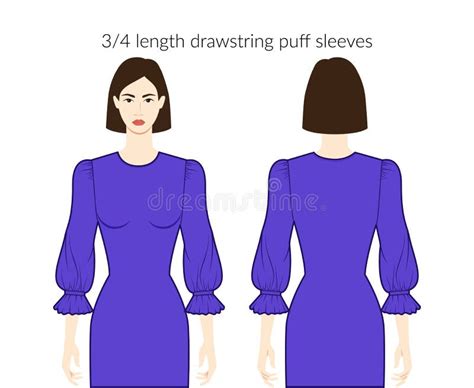 Drawstring Puff Sleeves 3 4 Length Clothes Beautiful Lady In Violet Top