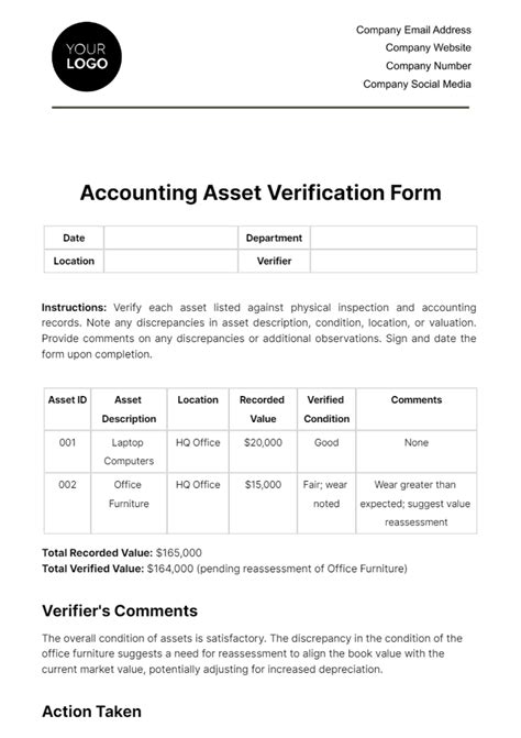 Free Accounting Asset Verification Form Template To Edit Online