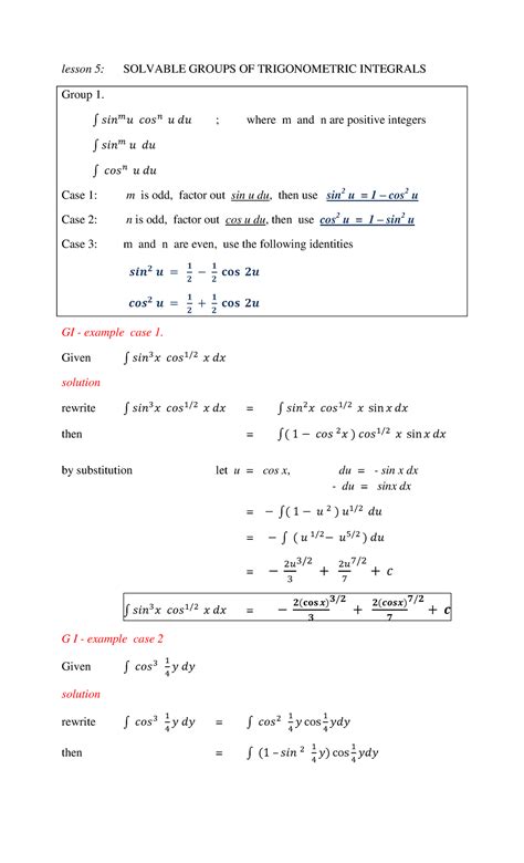 Lesson 5 Solvable Group Trigo Integrals 1 Lesson 5 Solvable Groups