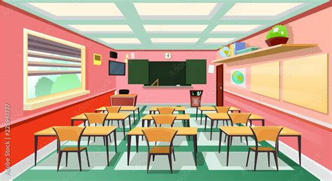 Llustration Of A Classroom Without People Stylized Design Globe