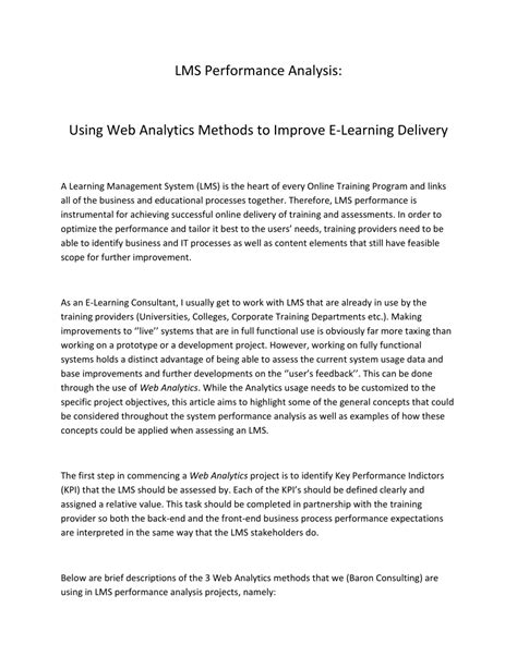 Pdf Lms Performance Analysis Using Web Analytics Methods To Improve