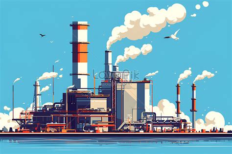 공장 굴뚝에서 나오는 두꺼운 연기 일러스트 무료 다운로드 Lovepik