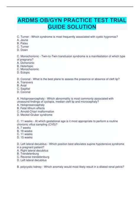 Ardms Ob Gyn Practice Test Trial Guide Solution Ardms Stuvia Us