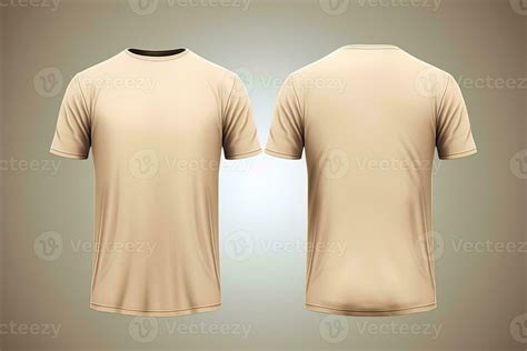 Beige Male T Shirt Realistic Mockup Set From Front And Back View Blank Textile Print Design