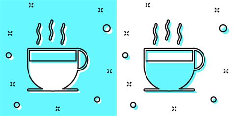 녹색과 흰색 배경에 격리 된 블랙 라인 커피 컵 아이콘 차 컵 뜨거운 음료 커피 임의동적 모양 벡터 일러스트레이션 가능성에 대한 스톡 벡터 아트 및 기타 이미지 Istock