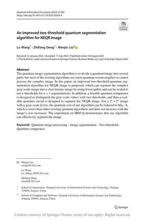 An Improved Two Threshold Quantum Segmentation Algorithm For Neqr Image