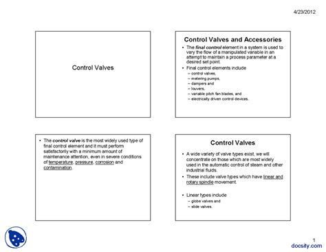 Control Valves Iii Control And Instrumentation Lecture Slides Docsity