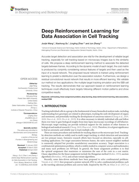 Pdf Deep Reinforcement Learning For Data Association In Cell Tracking
