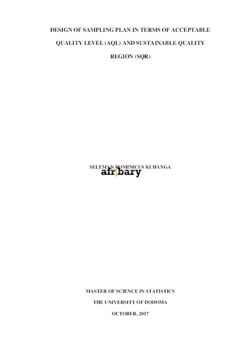 Design Of Sampling Plan In Terms Of Acceptable Quality Level Aql And