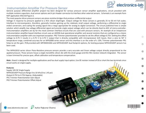 Instrumentation Amplifier For Pressure Sensor Electronics