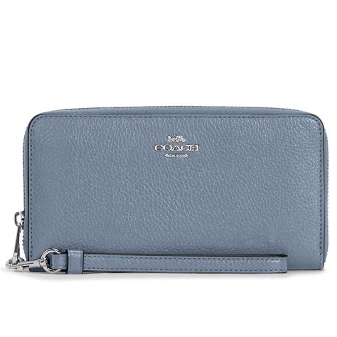 Coach Womens Pebbled Leather Long Zip Around Wallet Marble Blue