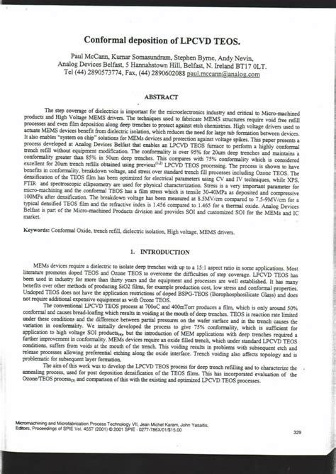 Pdf Conformal Deposition Of Lpcvd Teos Pdf Conformal Deposition Of Lpcvd Teos