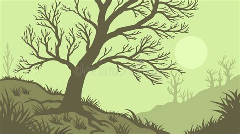 Gentle Tree Landscape Vector Serene Nature Tranquil View Vector