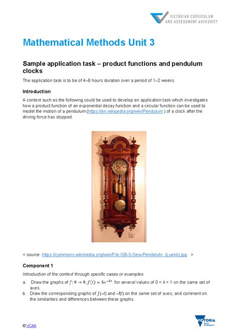 sample application task product functions and pendulum clocks