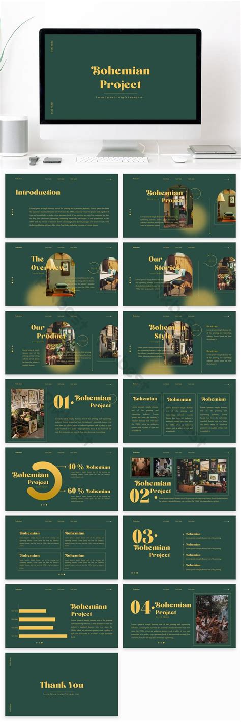 Bohemian Project Powerpoint Template Green Powerpoint Pptx Template