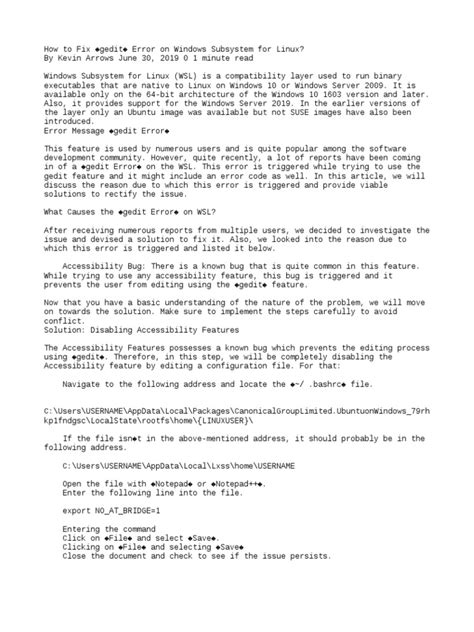 Fix Gedit Error On Windows Subsystem For Linux Pdf Linux Microsoft Windows