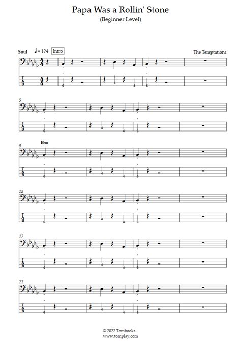 Papa Was A Rollin Stone Beginner Level The Temptations Bass Tabs