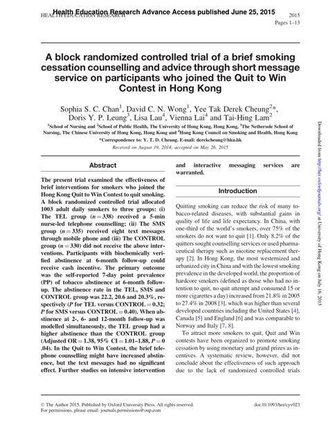 Pdf A Block Randomized Controlled Trial Of A Brief Smoking Cessation
