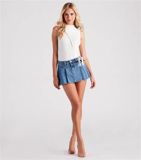 Carefree Cutie Low Rise Pleated Denim Skirt And Windsor