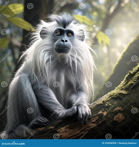 Silvery Lutung Trachypithecus Cristatus In Bako National Park Borneo