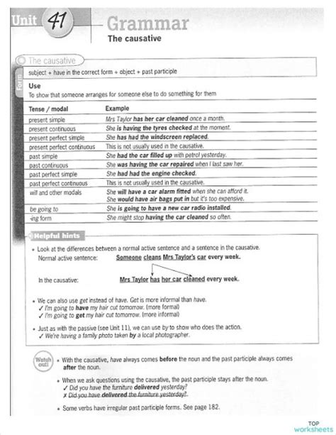 Unit 41 Causatives Interactive Worksheet Topworksheets