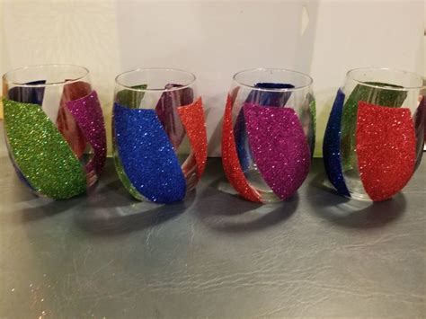 Set Of 4 Custom Wine Glasses Custom Wine Glasses Glitter Wine Glasses Wine