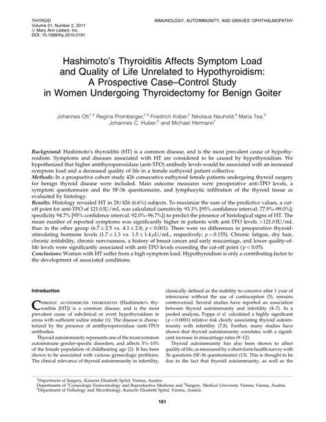 Pdf Hashimotos Thyroiditis In Patients With Normal Thyroid Stimulating Hormone Levels