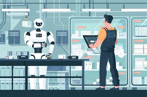Flat Illustration Of Automated Job Technology Concept Showcasing Robotics And Ai In Modern
