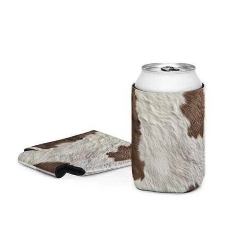 Rustic Cowhide Cozie Cow Print Beverage Coozie Brown And White