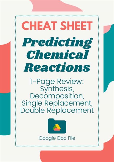 Reactions Cheat Sheet Synthesis Decomp Single And Double Replacement