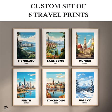 Custom Set Of 6 Travel Prints Personalized City Prints Digital