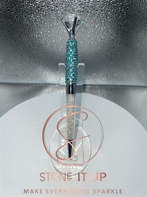 Mirage Aqua Blinged Out Diamond Top Pen Etsy