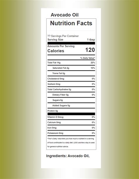 Nutritional Information Olive Oil Marketplace
