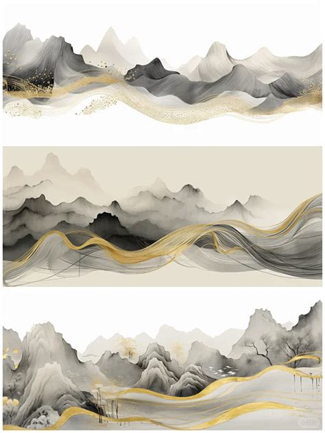 新中式极简国风水墨山峦画 鎏金山脉