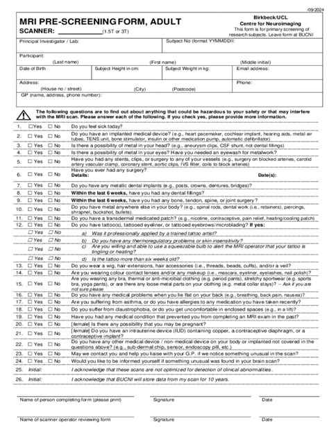 Fillable Online Mri Pre Screening Form For Adults Fax Email Print Pdffiller
