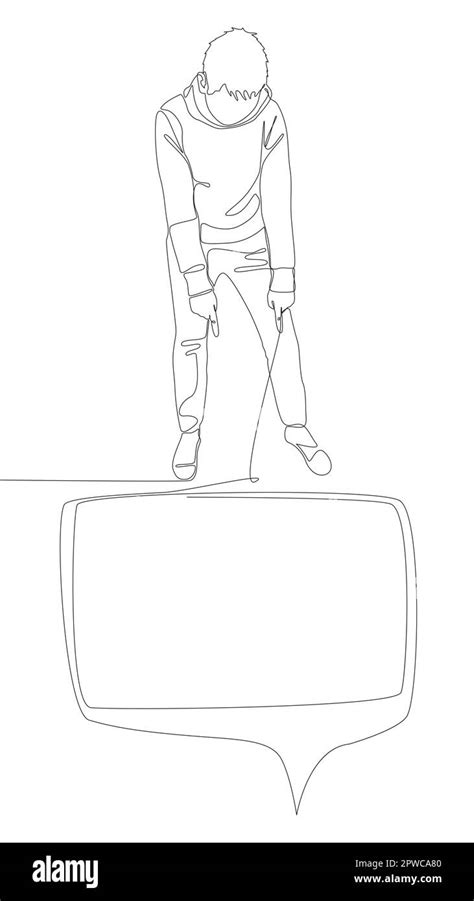 One Continuous Line Of Man Pointing With Finger At Empty Speech Bubble