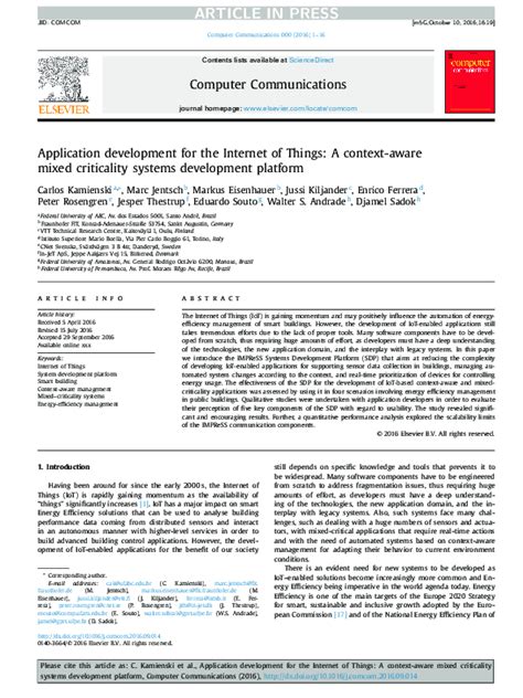 Pdf Application Development For The Internet Of Things A Context