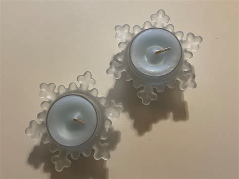 2 Count Of Glass Snowflake Tealight Candle Holders Candle Included 3