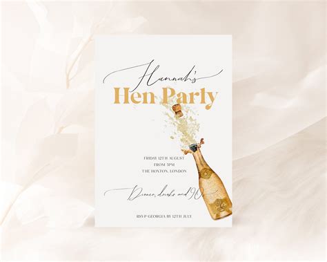 Gold Hen Do Invite Prosecco Hen Party Invite Champagne Bridal Shower
