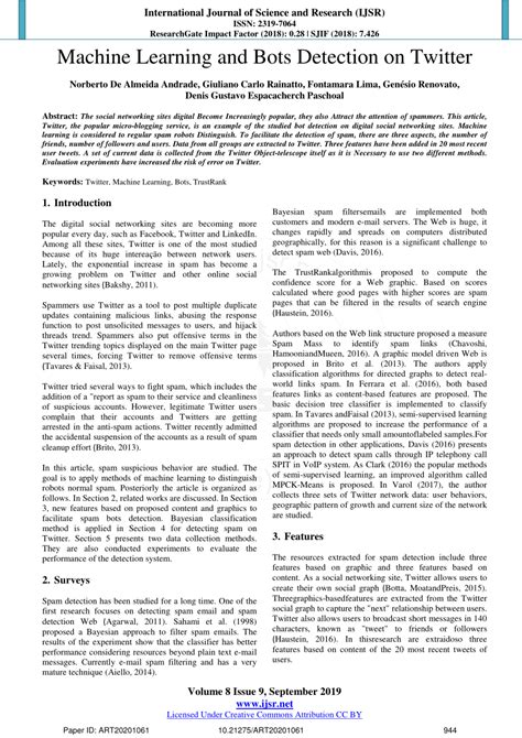 Pdf Machine Learning And Bots Detection On Twitter