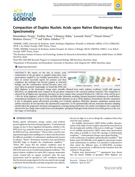 Pdf Compaction Of Duplex Nucleic Acids Upon Native Electrospray Mass