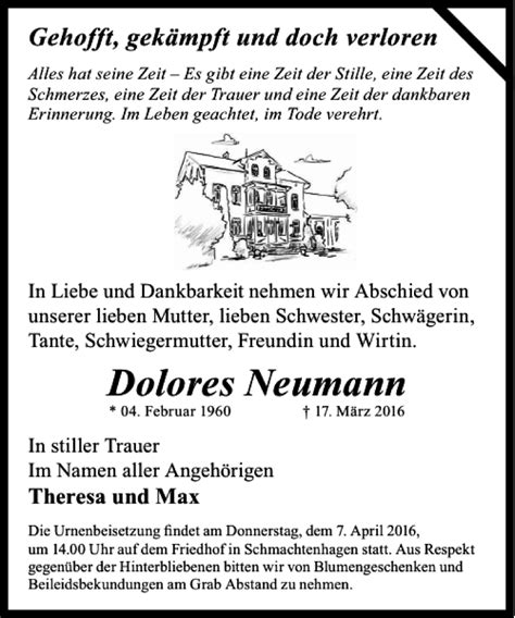 Traueranzeigen Von Dolores Neumann Trauer Anzeigende